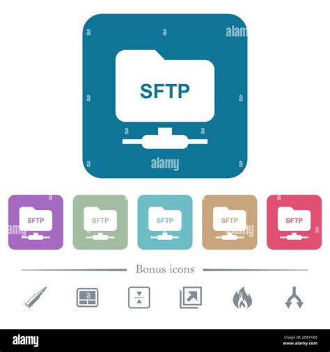 Ftp Over Ssh White Flat Icons On Color Rounded Square Backgrounds 6 Bonus Icons Included Stock