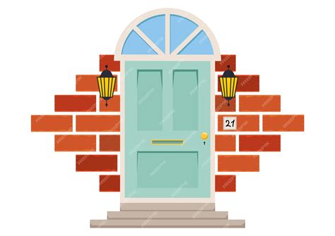 Premium Vector Front Door Clipart Vector With Outdoor Light Fixture And Brick Wall