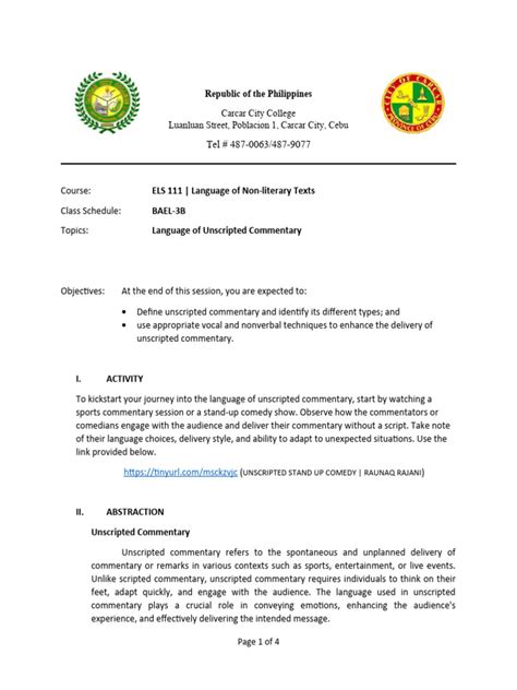 Module 5 Language Of Unscripted Commentary Pdf Stand Up Comedy Communication