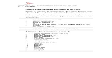 Ejercicios De Procedimientos Almacenados En Sql Server [pdf Document]