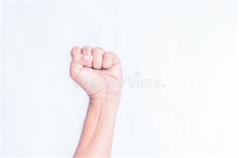 Mano Pu O Para Arriba Apretado Aumentado Aislado En El Fondo Blanco Imagen De Archivo