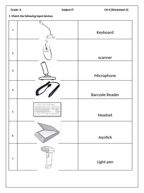 Grade 2 Input Devices Worksheet 2 Pdf