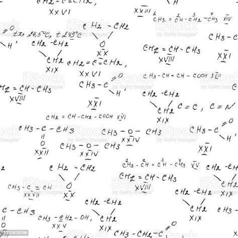 자필 화학 공식 화학 관계 또는 기호 다양한 물질 화합물 원자 분자 및 이온으로 구성된 규칙과 원활한 끝없는 패턴 배경 벡터 그래프에 대한 스톡 벡터 아트 및 기타 이미지