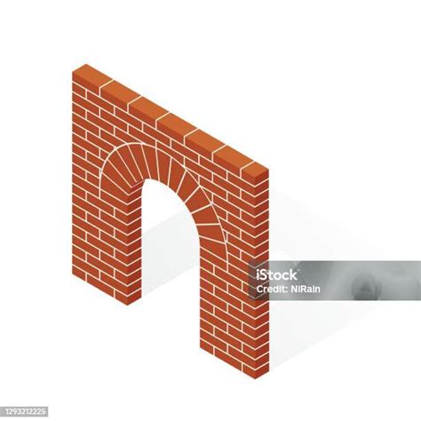 플랫 스타일의 다채로운 등색 돌 건축 아치 흰색 배경에 격리 된 벡터 일러스트 레드 브릭 아치 등각 뷰의 3d 벽돌 아이콘입니다 등분 성 벡터 그림입니다 만화 고적에 대한