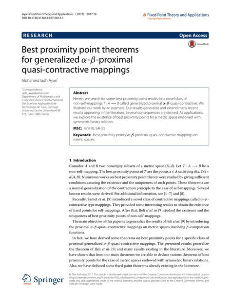 Pdf Best Proximity Point Theorems For Generalized α β Proximal Quasi