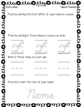 Cursive Name Practice Editable By Pomp N Primary TpT