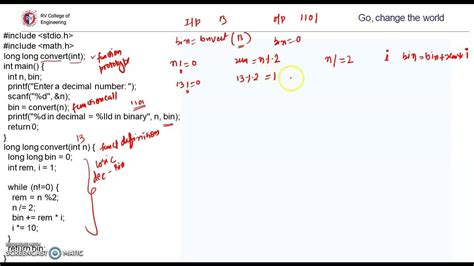 Decimal To Binary Conversion Program In C Youtube