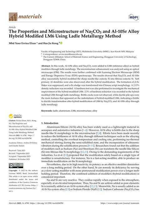 Pdf The Properties And Microstructure Of Na2co3 And Al 10sr Alloy Hybrid Modified Lm6 Using