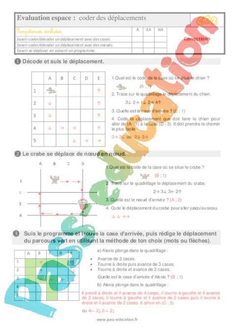 Coder Des Déplacements Au Ce2 Évaluation Bilan Pdf à Imprimer Par