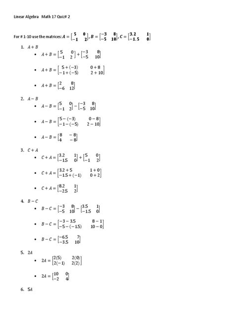 Linear Algebra Quiz Pdf Linear Algebra Functions And Mappings