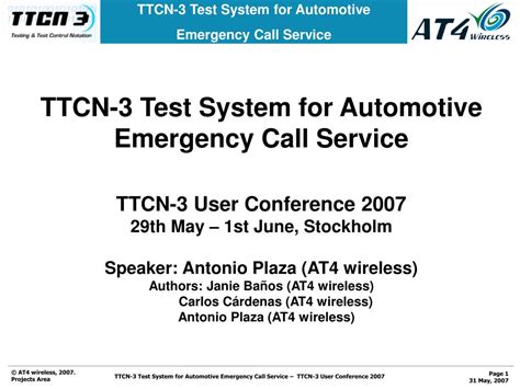 PPT TTCN 3 Test System For Automotive Emergency Call Service TTCN 3 User Conference 2007