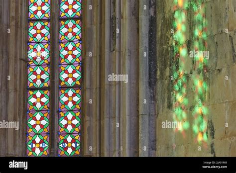 Stained Glass Windows And Pillars In Interior Of The Unfinished Chapels