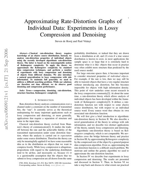 Pdf Approximating Rate Distortion Graphs Of Individual Data