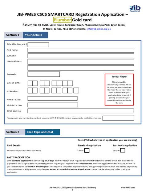 Fillable Online Jib Pmes Cscs Smartcard Registration Application Fax