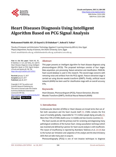 pdf heart diseases diagnosis using intelligent algorithm based on pcg
