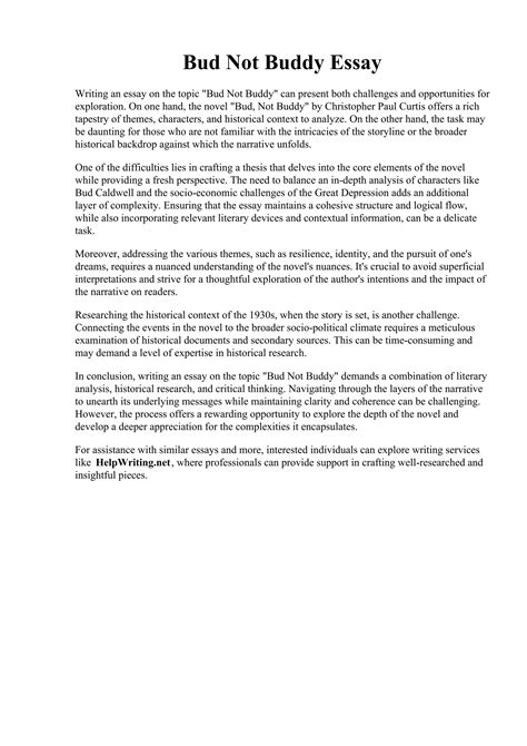 Bud Not Buddy Essay Bud Not Buddy Summary And Highlights By Journeys