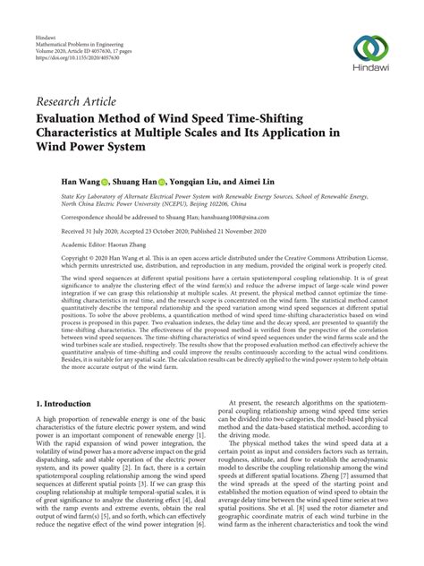 PDF Evaluation Method Of Wind Speed Time Shifting Characteristics At Multiple Scales And Its