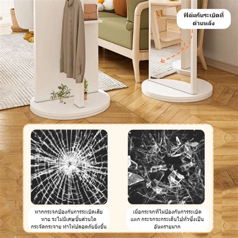 Musisen กระจก กระจกยาว กระจกหมุนได้ ราวแขวนไม้ ราวแขวนผ้า กระจกแต่งตัวตั้งพื้น ราวแขวนผ้า กระจก