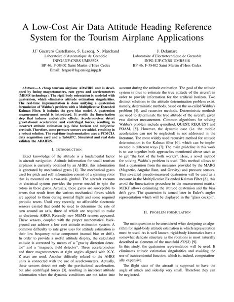 Pdf A Low Cost Air Data Attitude Heading Reference System For The Tourism Airplane Applications