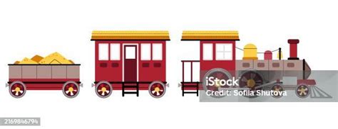 만화 증기 기관차 와 카 와 백색 배경 Here 플랫 스타일의 어린이 장난감 기차 직물 디자인 벽지 인사말 카드 등등을 위한 철도 수송의 아이들의 그림 0명에 대한 스톡