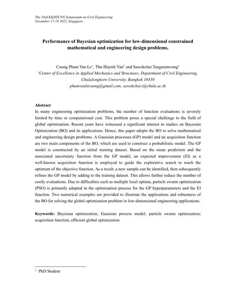 Pdf Performance Of Bayesian Optimization For Low Dimensional Constrained Mathematical And