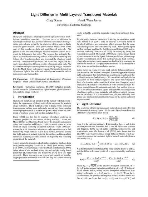 Light Diffusion In Multi Layered Translucent Materials Pdf Reflectance Rendering Computer