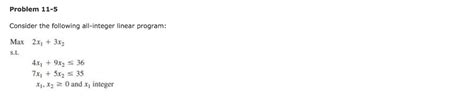 solved problem 11 5 consider the following all integer