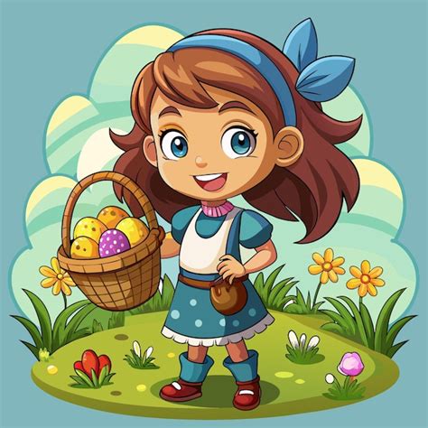 Una Chica De Dibujos Animados Con Una Canasta De Huevos Y Una Canasa De