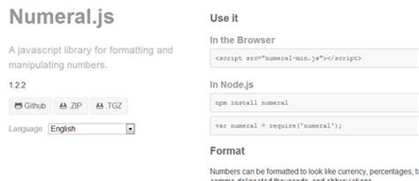 Numeraljs Is A Javascript Library For Formatting And Manipulating