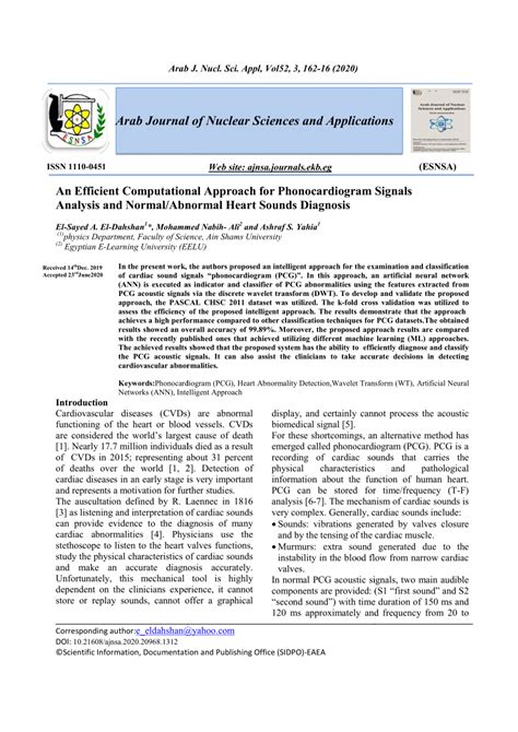 Pdf An Efficient Computational Approach For Phonocardiogram Signals Analysis And Normal