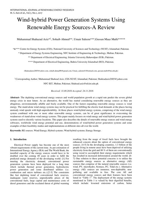 Pdf Wind Hybrid Power Generation Systems Using Renewable Energy Sources A Review