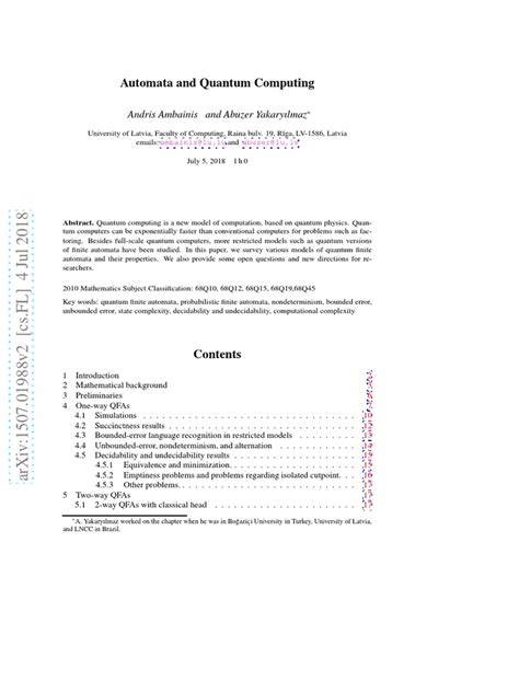 automata and quantum computing pdf quantum computing matrix mathematics