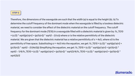 solved calculate the dimensions of an air filled rectangular waveguide
