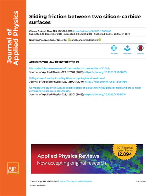 Pdf Sliding Friction Between Two Silicon Carbide Surfaces
