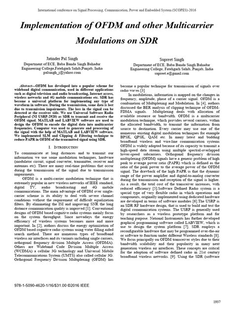 Implementation Of Ofdm And Other Multicarrier Pdf Modulation