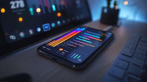 Modern Smartphone Displaying Data Visualization Charts On Desk With