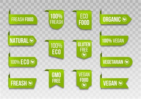 유기농 식품 로고 라벨 세트 프리미엄 벡터
