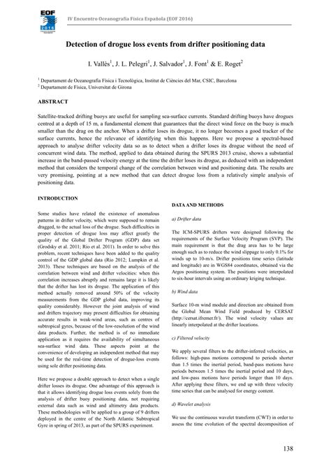 Pdf Detection Of Drogue Loss Events From Drifter Positioning Data