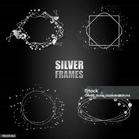 벡터 실버 금속 프레임의 집합입니다 검은 색 배경에 있는 벡터 격리 된 개체입니다 결혼식 초대장 생일 카드 배너 가리키기에 대한 스톡 벡터 아트 및 기타 이미지 Istock