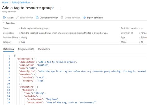 microsoft azure how to a add a tag policy for resource group