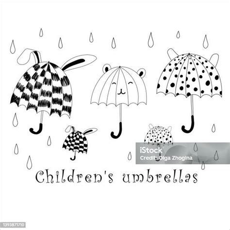 낙서 윤곽선 우산 세트 어린이와 성인은 빗방울이있는 다른 우산 낙서 스타일은 접히고 우산을 엽니 다 벡터 일러스트레이션 0명에 대한 스톡 벡터 아트 및 기타 이미지 Istock