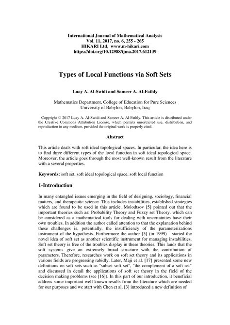 Pdf Types Of Local Functions Via Soft Sets