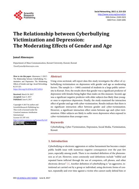Pdf The Relationship Between Cyberbullying Victimization And Depression The Moderating