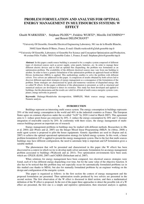 Pdf Problem Formulation And Analysis For Optimal Energy Management In Multisources Systems W