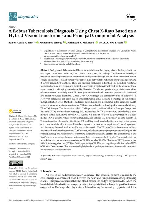 Pdf A Robust Tuberculosis Diagnosis Using Chest X Rays Based On A Hybrid Vision Transformer