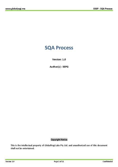 Sqa Process Sqa Process Version 1 Authors Sepg Copyright Notice This Is The Intellectual