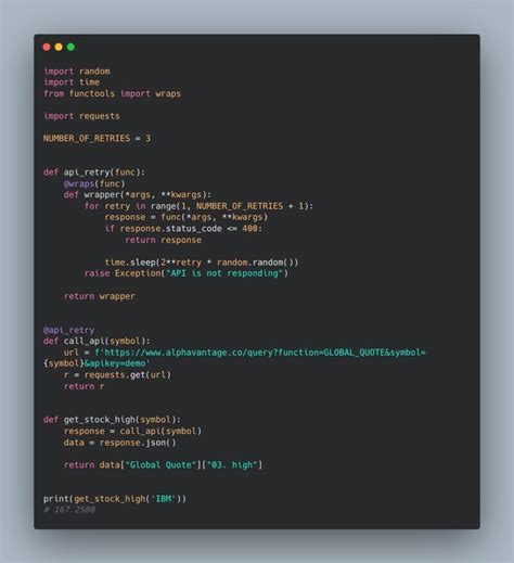 on linkedin python clean code tip use retries when calling 3rd party api they