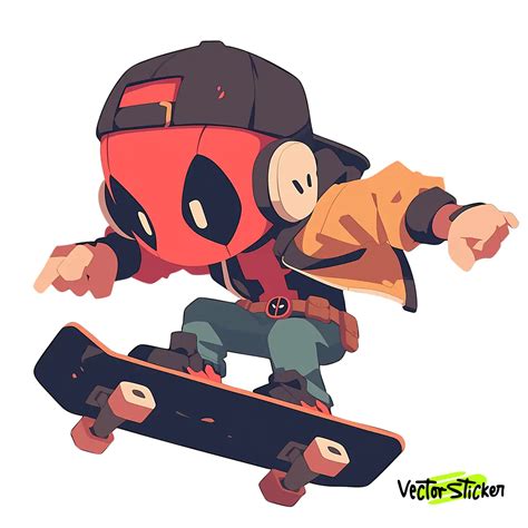 Vector Sticker — Cute Skater Boi Deadpool