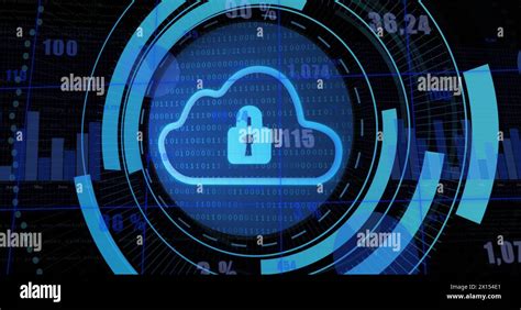 Image Of Padlock In Cloud And Loading Circles Over Multiple Graphs