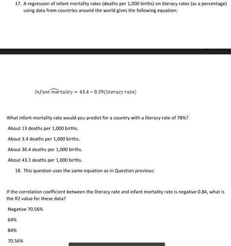 Solved A Regression Of Infant Mortality Rates Deaths Per